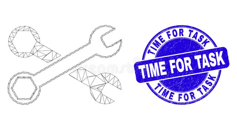 Blue Distress Time for Task Stamp and Web Mesh Wrenches Stock Vector ...