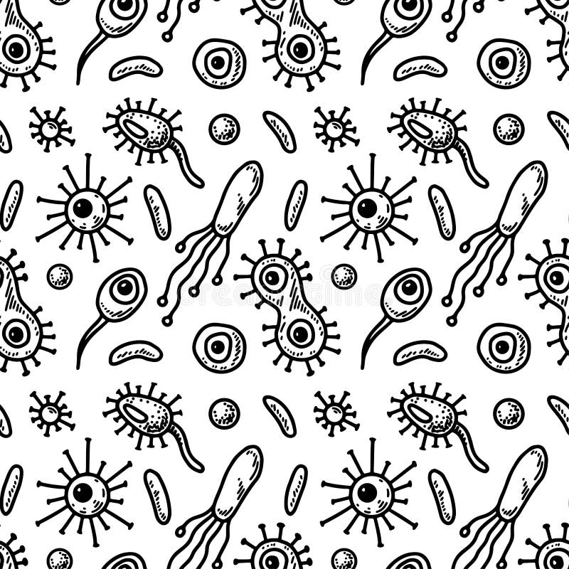 Microbiology Seamless Pattern. Scientific Vector Illustration in Sketch ...
