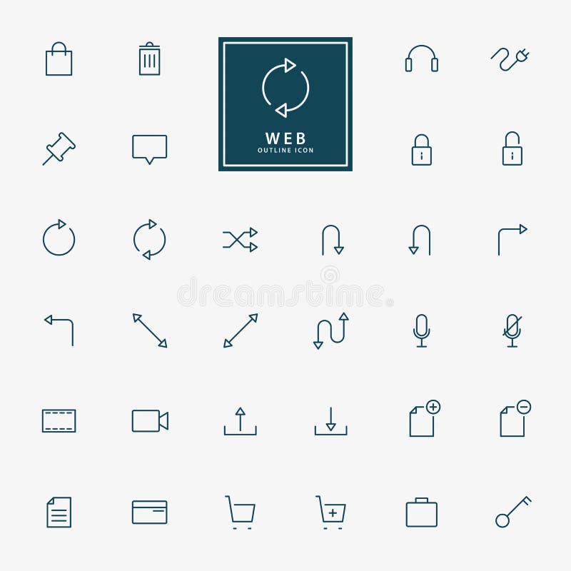 32 Web Minimal Outline Icons Stock Vector - Illustration of internet ...