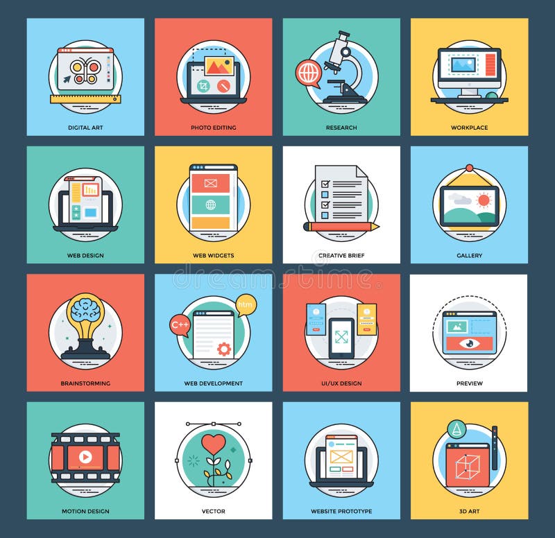 Web and Mobile Development Icons Set Stock Illustration - Illustration ...