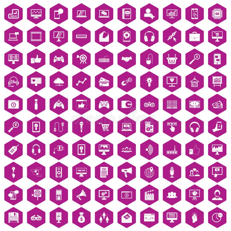 100 Web and Mobile Icons Hexagon Violet Stock Vector - Illustration of ...