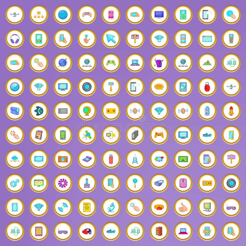 100 Web and Mobile Icons Set in Cartoon Style Stock Vector ...