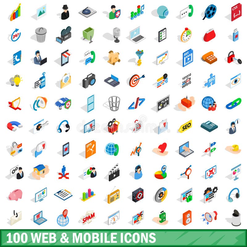 100 Web and Mobile Icons Set, Isometric 3d Style Stock Vector ...