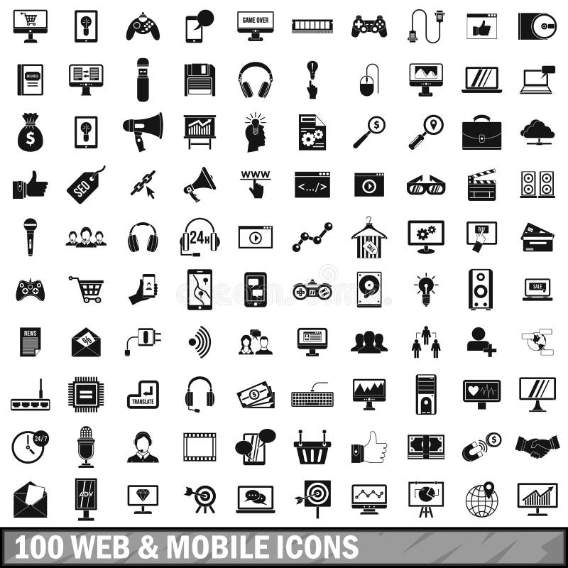 100 Web and Mobile Icons Set, Simple Style Stock Vector - Illustration ...