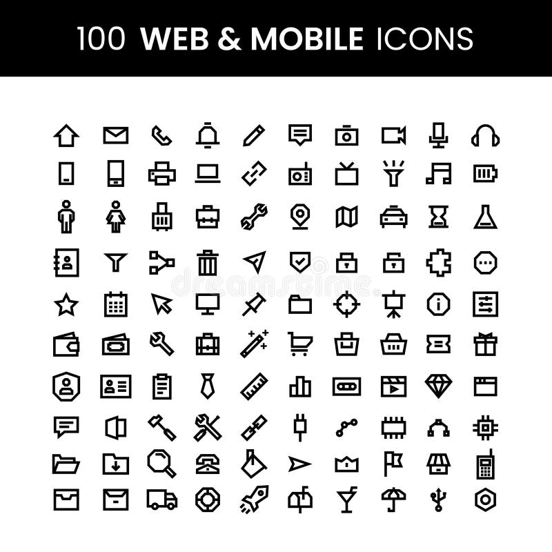 100 Web and Mobile Icons stock vector. Illustration of line - 302518740