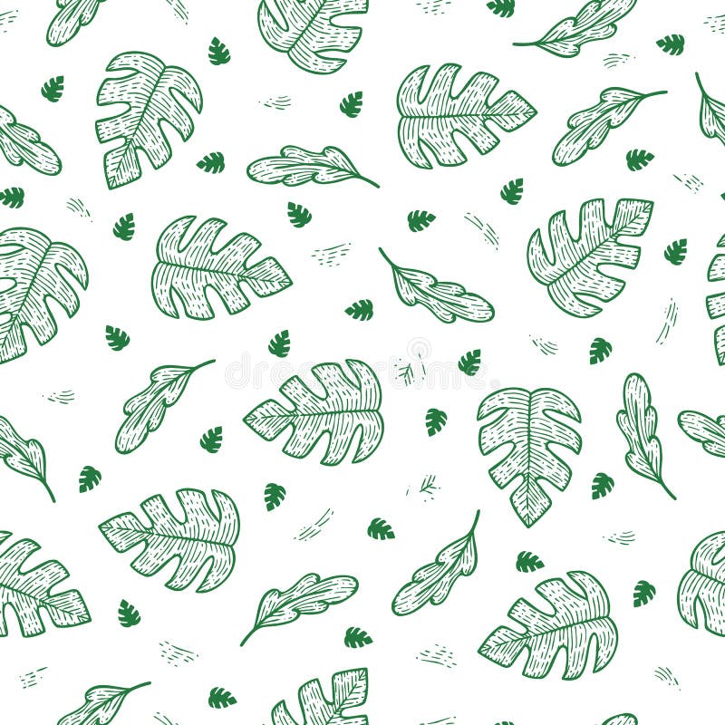 Monstera Leaf Doodle Seamless Green Eco Pattern for Packaging ...