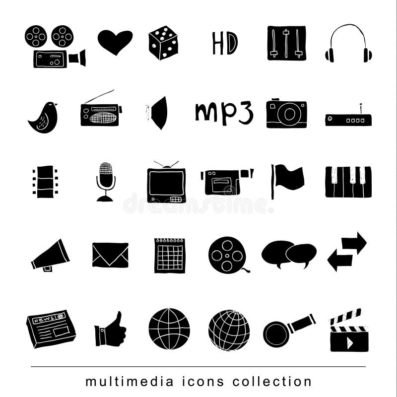 Web Multimedia Icons Set Black. Stock Vector - Illustration of balloon ...
