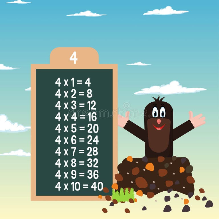 Web Multiplication Table for Number 4 with a Mole Stock Vector ...