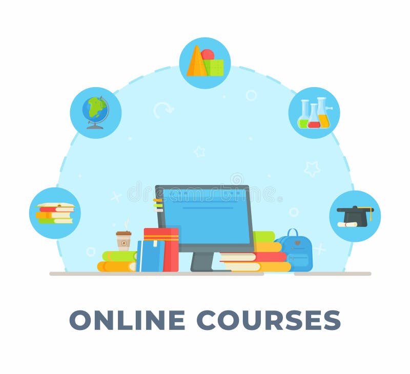 Vector Illustration of Passing Exams. Online Courses. Vector ...