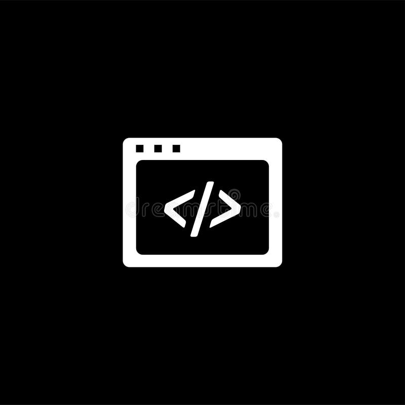 Web Page Code Icon on Black Background. Black Flat Style Vector ...