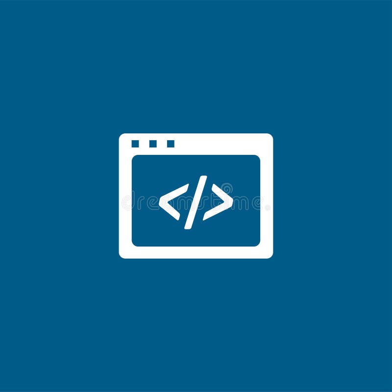 Web Page Code Icon on Blue Background. Blue Flat Style Vector ...