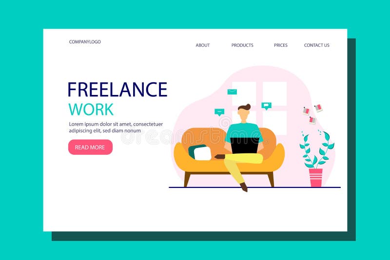 Web Page Design Template. the Man Works from Home. Vector Illustration ... Web Page Design Template. the Man Works from Home. Vector Illustration ...