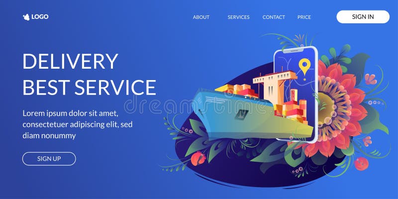 Web Page Design Template for Project Delivery, Transport, Ship. Modern ...