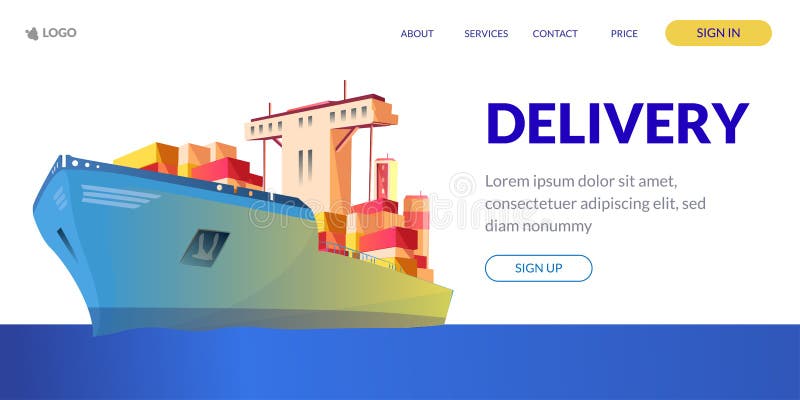 Web Page Design Template for Project Delivery, Transport, Ship. Modern ...