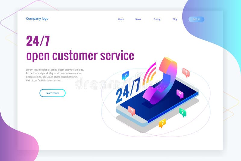 Web Page Design Templates for Call Center Support 24-7. Isometric 24 ...