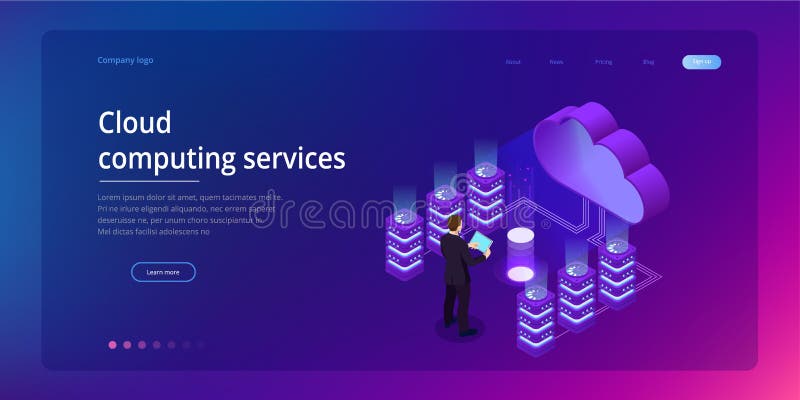 Web Page Design Templates Cloud Computing Concept. Isometric Cloud ...