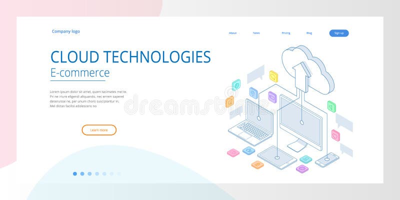 Web Page Design Templates Cloud Computing Concept. Isometric Cloud ...