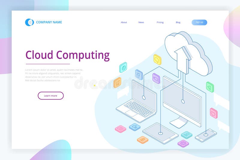 Web Page Design Templates Cloud Computing Concept. Isometric Cloud ...