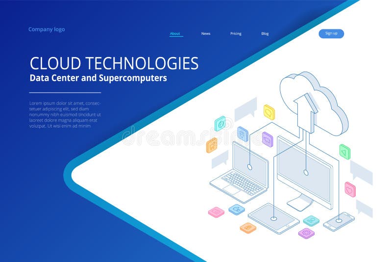 Web Page Design Templates Cloud Computing Concept. Isometric Cloud ...