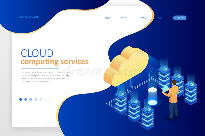 Web Page Design Templates Cloud Computing Concept. Isometric Cloud ...