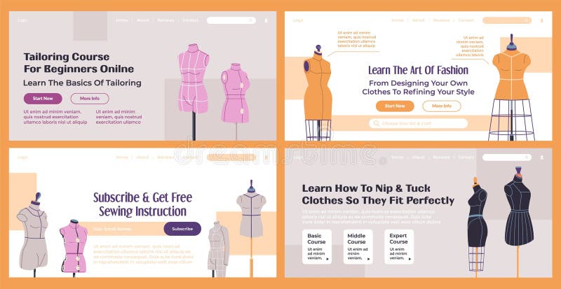 Web Page Set Design with Tailoring Course Promo Stock Vector ...