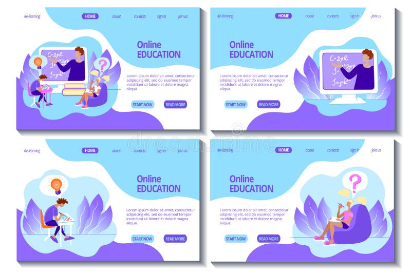 Web Page Template Set for Online Education and E-learning. Teacher and ...