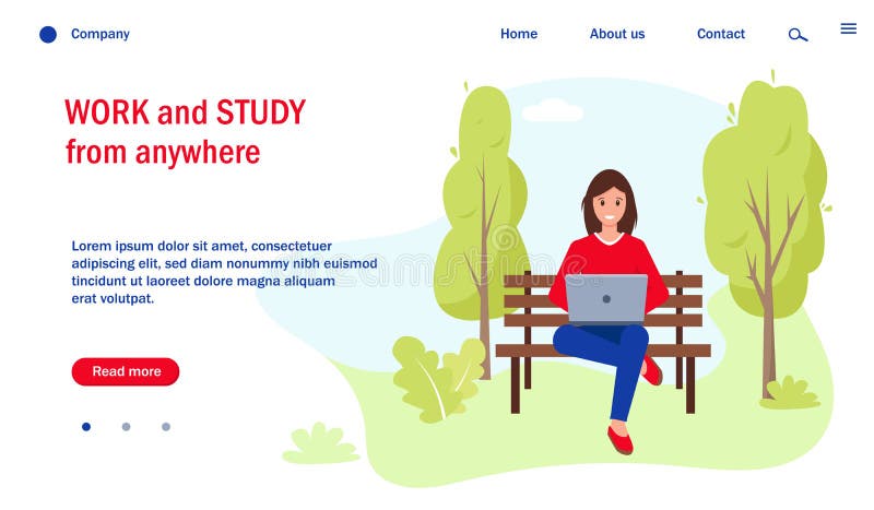 Web Page with Woman Working or Studying Stock Vector - Illustration of ...