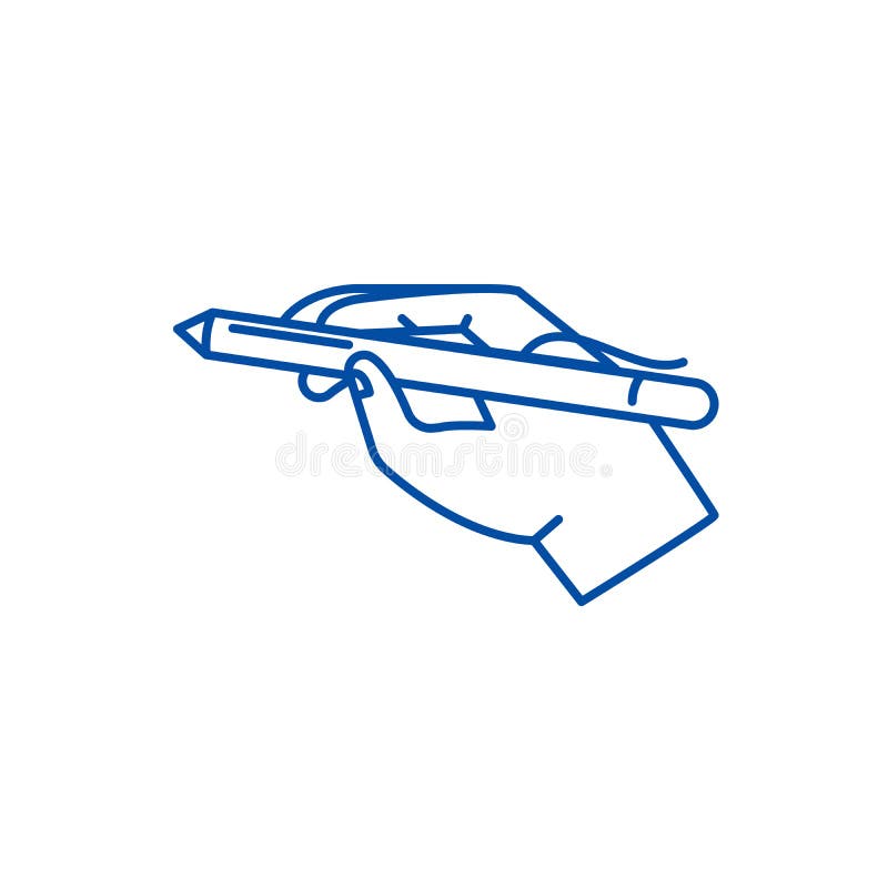 Pen in Hand Line Icon Concept. Pen in Hand Flat Vector Symbol, Sign ...