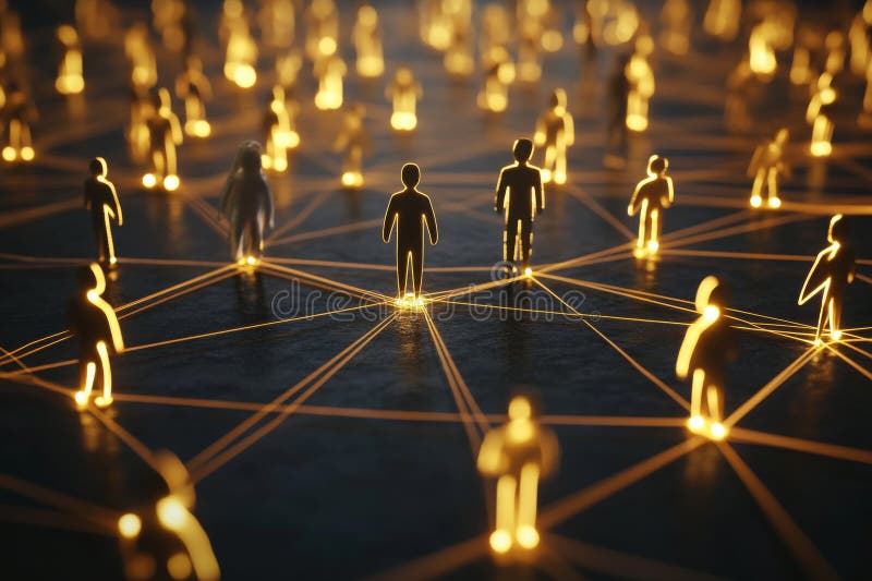 A Web of People Illuminated by Glowing Lights, Set Against a Blue ...