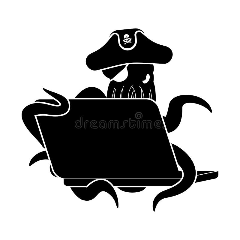 Web Pirate Octopus and Laptop. Poulpe Internet Hacker and PC Stock ...