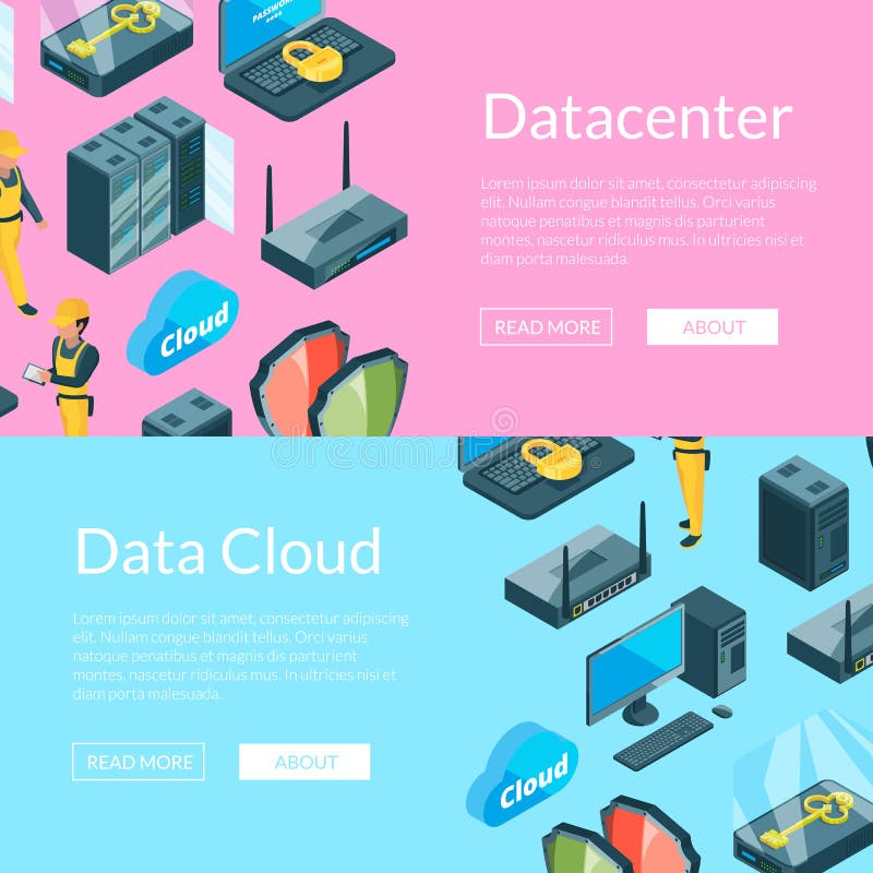 Vector Electronic System of Data Center Icons Web Banner Templates ...