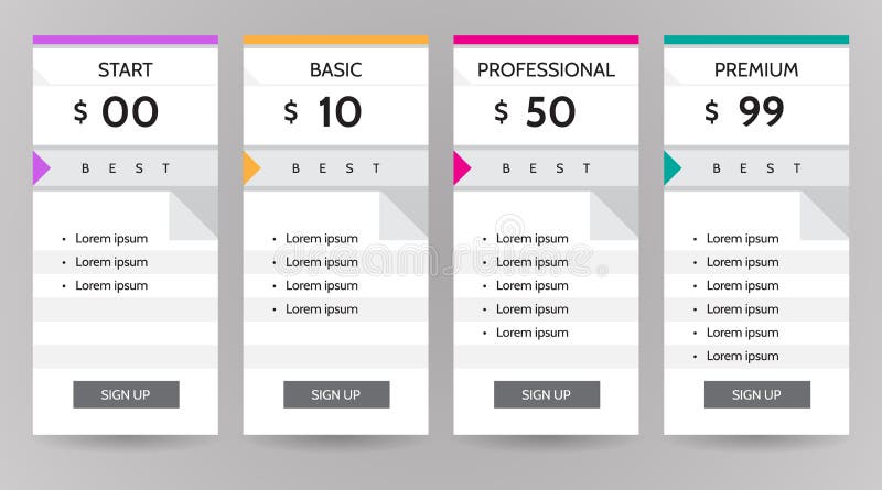 Web Pricing Table Design for Business .vector Infographics Template ...
