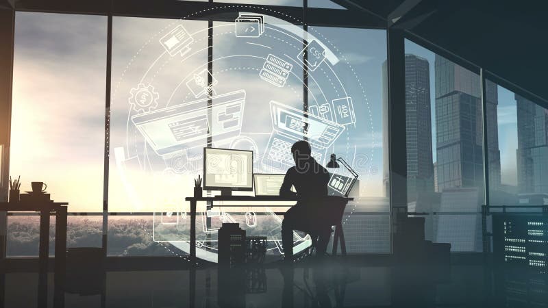 Web Programmer and Infographics in Augmented Reality. Stock Video ...