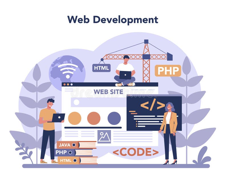Web Programming Concept Coding Testing And Writing Program Stock Vector Illustration Of