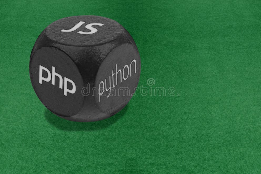 Web Programming Language Choosing Concept Dice With Js Php And Python Text On Faces Stock