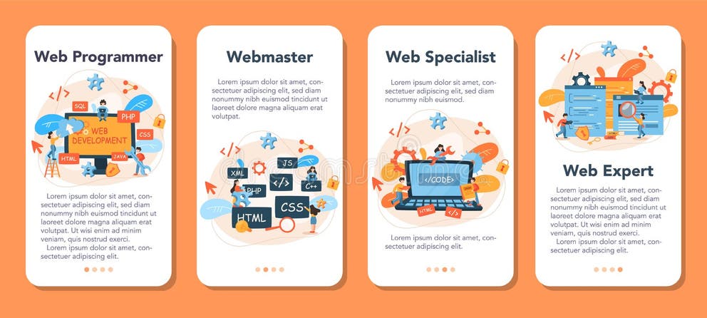 Web Programming Mobile Application Banner Set. Coding, Testing Stock ...