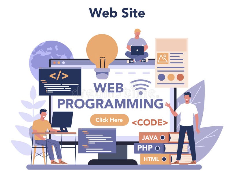 Programming Online Service Or Platform Coding Testing And Writing Stock Vector Illustration