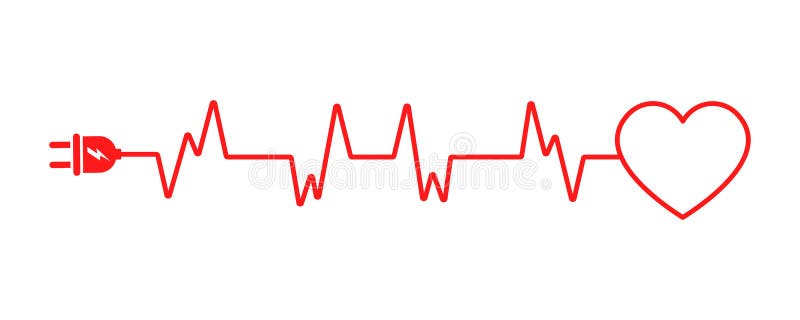 Red Heart with Electric Cable. Pulse Heart and Electrical Cord Stock ...