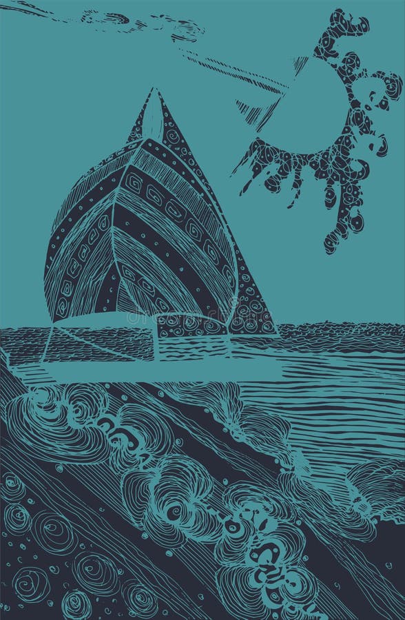 Sailing Ship at Sea. Graphic Abstract Hand Drawn Vector Stock ...