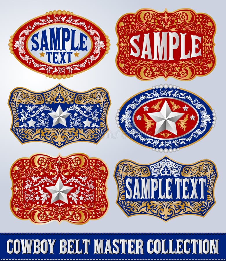 Western Style Cowboy Belt Buckle Label Master Collection Set. Stock ...