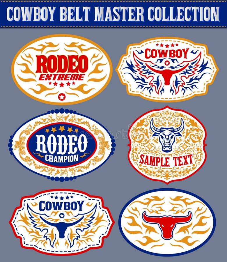 Western Style Cowboy Belt Buckle Label Master Collection Set. Stock ...