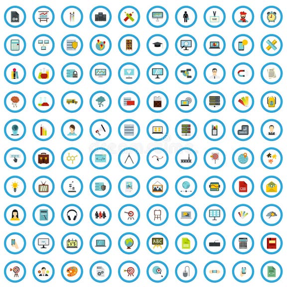 100 Web School Icons Set, Flat Style Stock Vector - Illustration of ...