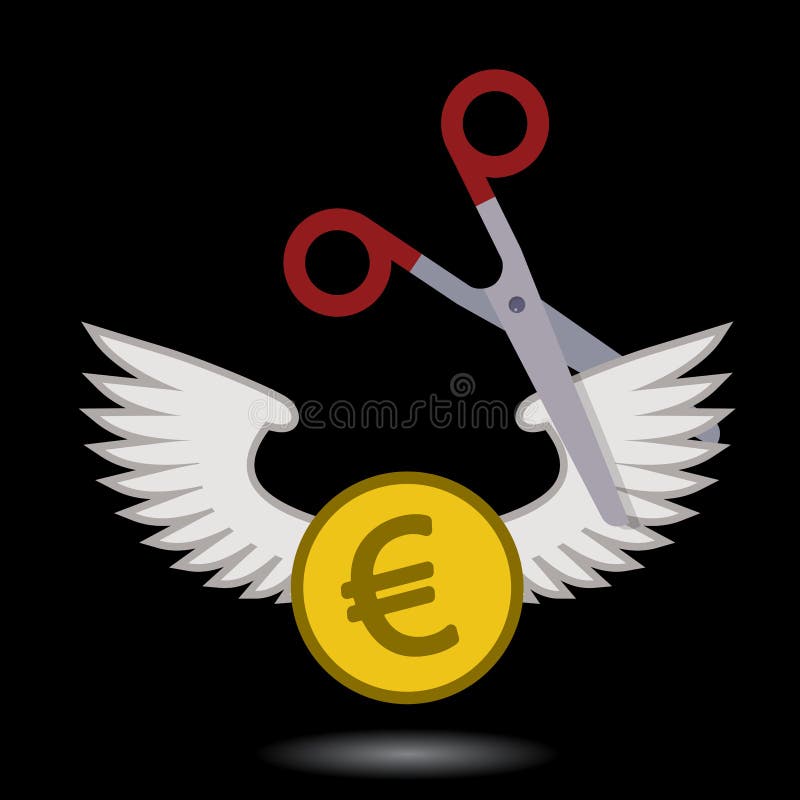 Scissors Cutting Euro Coin Wings Stock Illustration - Illustration of ...
