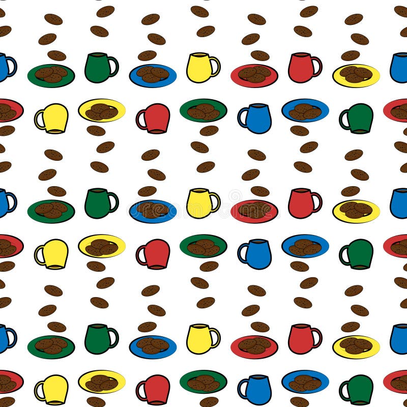 Seamless Cups and Plates with Cookies Vector Pattern Stock Vector ...