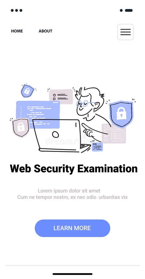 Web Security Examination Concept with Person Using Laptop Surrounded by Security Icons and Code ...