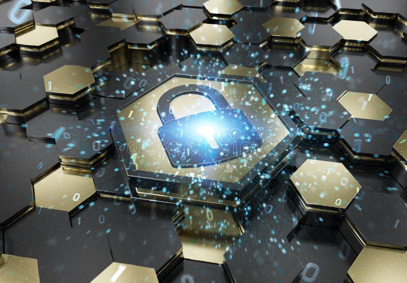 Web Security Icon Concept Engraved on Gold Metal Hexagonal Pedestral ...