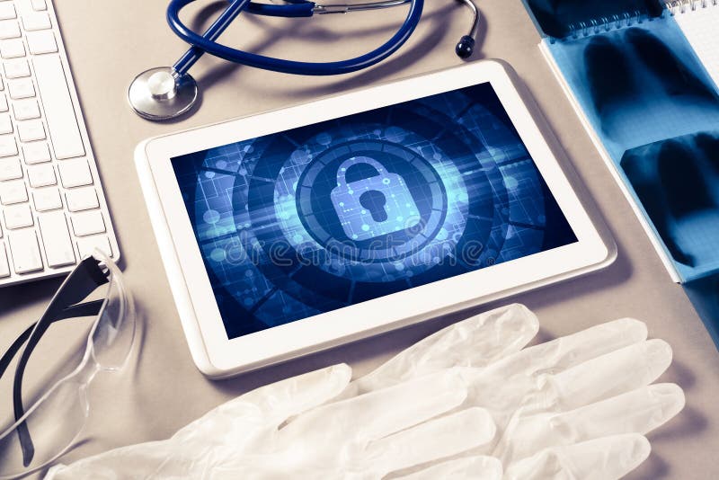Web Security and Technology Concept with Tablet Pc on Table Stock ...