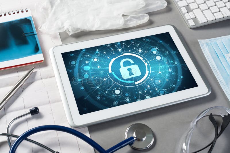 Web Security and Technology Concept with Tablet Pc on Table Stock ...