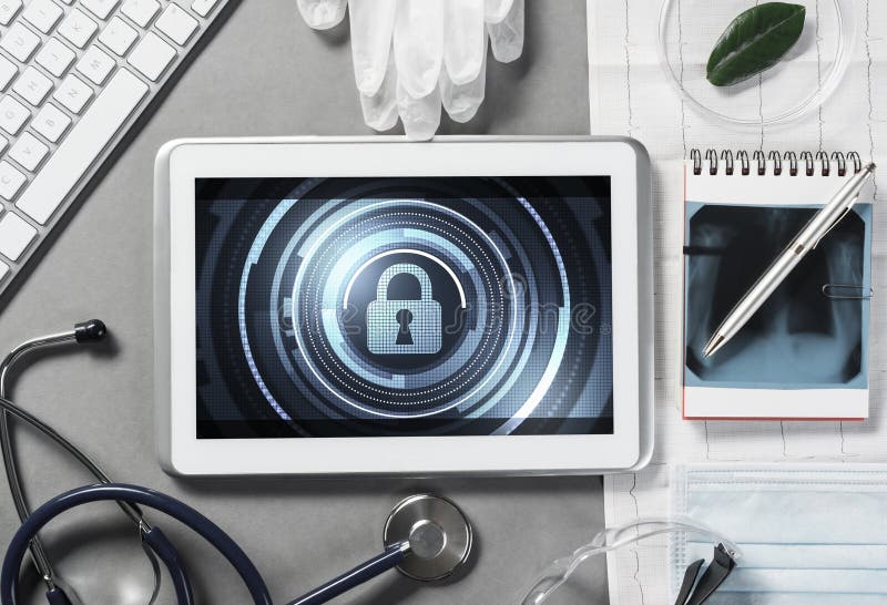 Web Security and Technology Concept with Tablet Pc on Table Stock Image ...