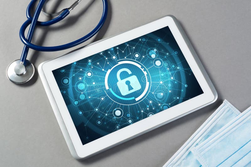 Web Security and Technology Concept with Tablet Pc on Table Stock Photo ...